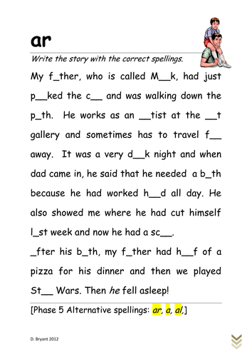 Phase 5 alternative spellings for 'ar' phoneme [father, half] ppt ...