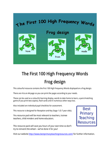The First 100 High Frequency Words Frog Design | Teaching Resources