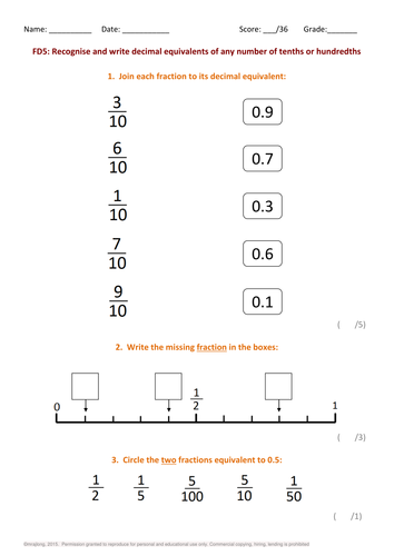 Year 4 Fractions and Decimals Assessments by mrajlong - Teaching ...