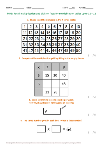Year 4 Multiplication and Division Assessments | Teaching Resources