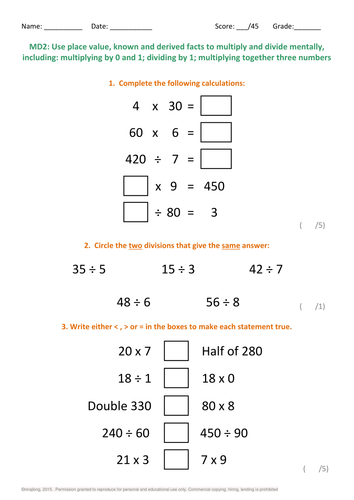 Year 4 Multiplication and Division Assessments | Teaching Resources