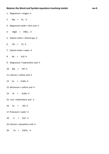 Chemistry: balancing word and symbol equations involving metals ...