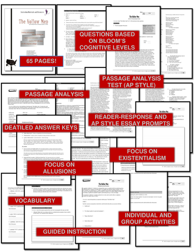 "The Hollow Men" COMPLETE UNIT EDITABLE Activities,Tests,Essays,AP ...