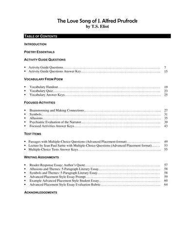 "The Love Song of J. Alfred Prufrock" COMPLETE UNIT EDITABLE AP Style ...