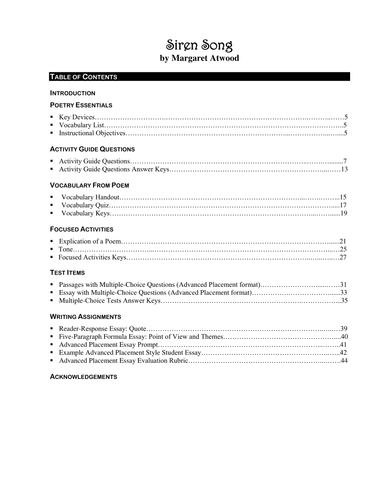 "The Siren Song" COMPLETE UNIT EDITABLE Activities,Tests,Essays,AP ...