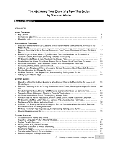 "The Absolutely True Diary of a Part-Time Indian" EDITABLE UNIT AP ...