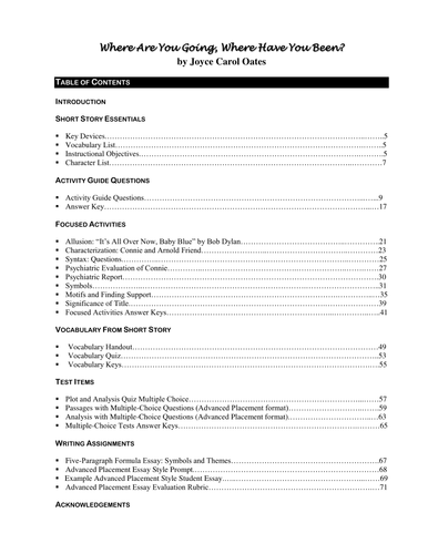 "Where Are You Going,Where Have You Been?"EDITABLE Activities,Tests,AP ...