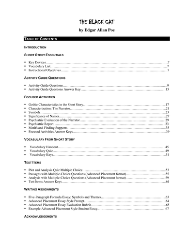"The Black Cat" COMPLETE UNIT EDITABLE Activities, Tests, AP Style ...