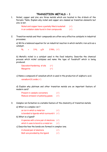 Transition Metal Chemistry | Teaching Resources