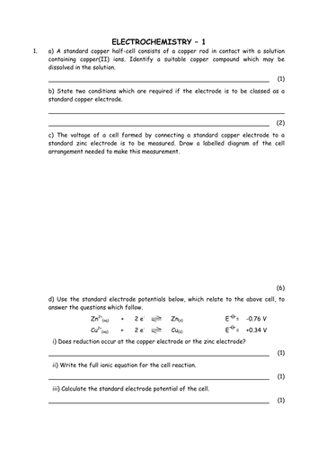 Chemistry: Electrochemistry and Electrochemical Cells | Teaching Resources