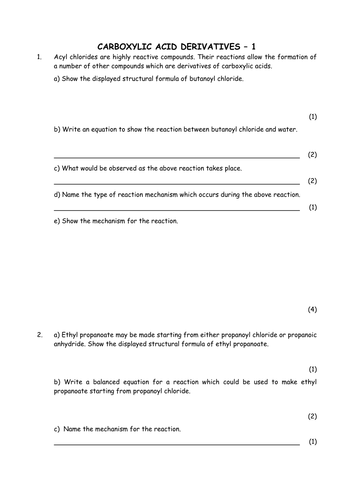 Chemistry: Molecules produced from Carboxylic acids | Teaching Resources