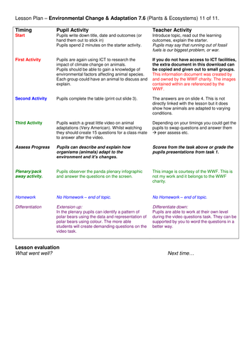 Grade 6-12: Environmental Change & Adaptation (Plants & Ecosystems 7.6 ...