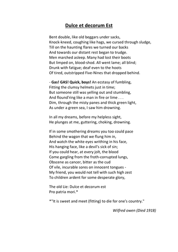 Dulce Et Decorum Est | Teaching Resources
