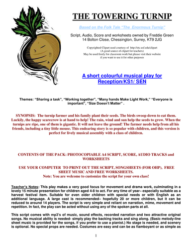 The Towering Turnip- A musical play for young actors | Teaching Resources