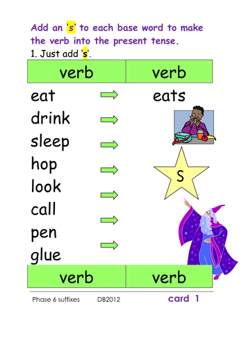 Phase 6 suffix 's' [-s, -es, -ies, -ves] power-point & table cards ...