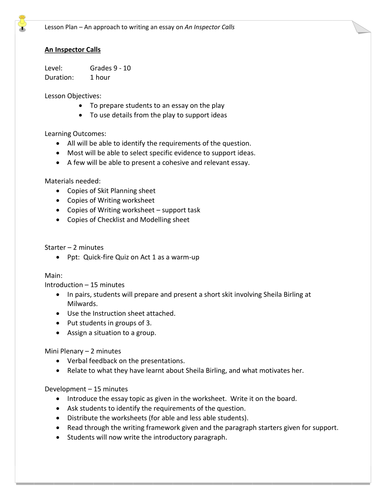 An Inspector Calls - Approaching a general essay task | Teaching Resources
