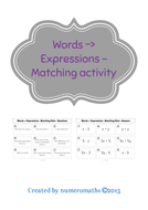 Words to expressions - matching activity - algebra | Teaching Resources