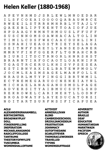Helen Keller Word Search | Teaching Resources