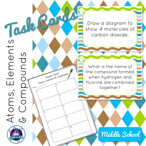 Atoms, Elements & Compounds Task Cards (Middle School) | Teaching Resources