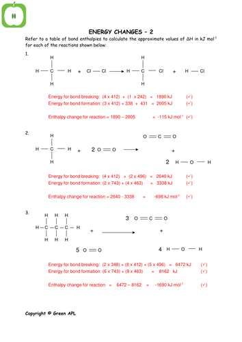Chemistry: Calculating Energy changes | Teaching Resources