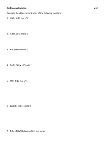 Chemistry: pH calculations of strong acids and bases | Teaching Resources