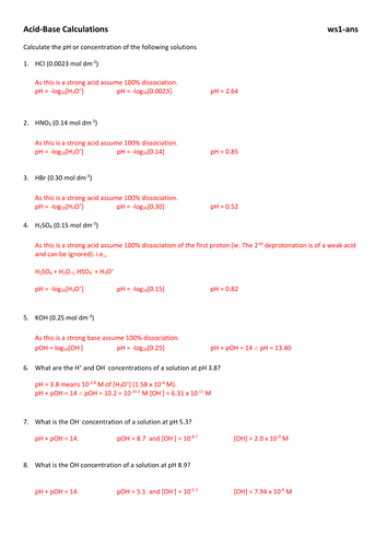 Chemistry: pH calculations of strong acids and bases | Teaching Resources