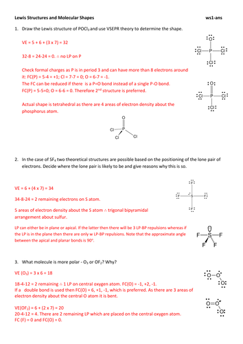 Chemistry: Lewis structure and molecular shapes problems-ws1 | Teaching ...