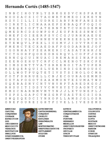 Hernan Cortes Word Search | Teaching Resources