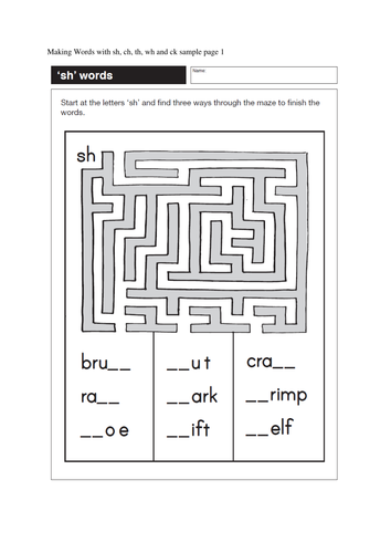 Making Words with sh, ch, th, wh, ck | Teaching Resources