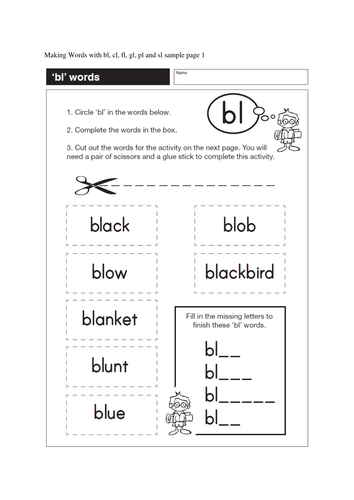 Making Words with bl, cl, fl, gl, pl, sl | Teaching Resources