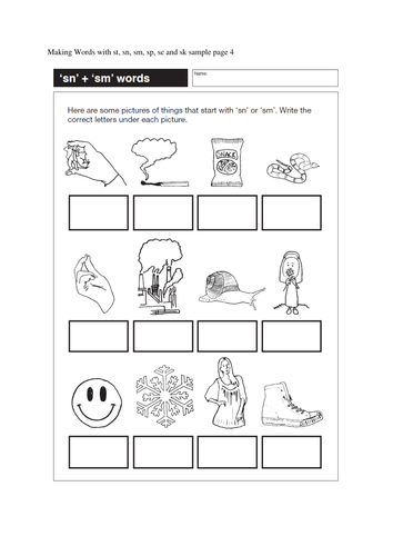 Making Words with st, sn, sm, sp, sc, sk | Teaching Resources