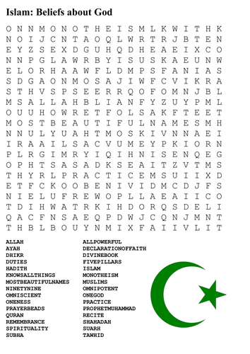 Islam: Beliefs about God Word Search | Teaching Resources