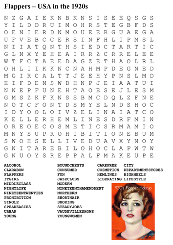 The Flappers - USA in the 1920s Word Search | Teaching Resources