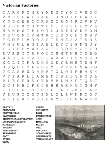 Children in Victorian Factories Word Search | Teaching Resources