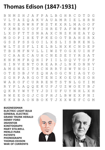 Thomas Edison Word Search | Teaching Resources