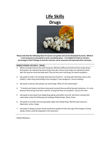 Middle School Life Skills Discussion Topics - Drugs | Teaching Resources