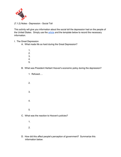 Notes: The Social Toll of the Great Depression | Teaching Resources