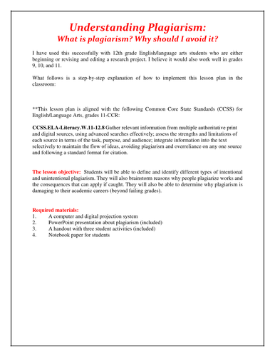 Understanding Plagiarism: Lesson Plan + PowerPoint + Student Activities ...