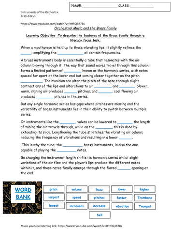 Brass Family Orchestra listening literacy | Teaching Resources