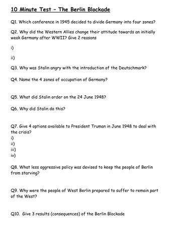 The Cold War 10 Minute Test Pack | Teaching Resources