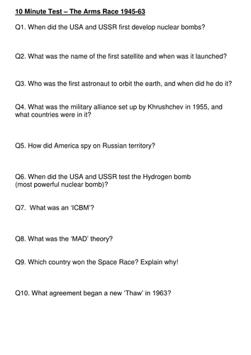 The Cold War 10 Minute Test Pack | Teaching Resources