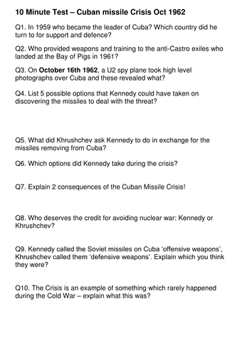 The Cold War 10 Minute Test Pack | Teaching Resources