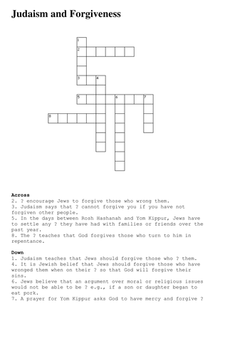 Judaism (Jewish) Religion Crossword Pack | Teaching Resources