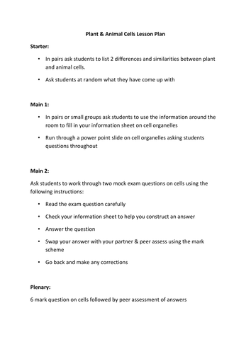 Plant & Animal Cells Lesson | Teaching Resources