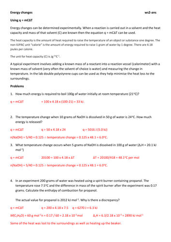Chemistry: thermochemistry: using q = mCΔT and Hess's law | Teaching ...