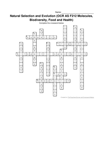 2016 OCR AS biology crosswords: Exchange & Transport, Natural Selection ...