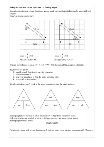 Maths KS3 or KS4 revision. Trigonometric ratios, moving from tan to ...