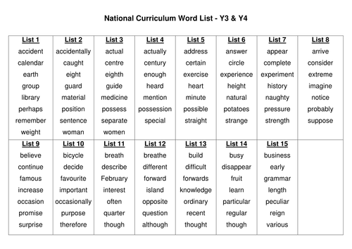 Y3 and Y4 National Curriculum Spellings - The Complete Set! | Teaching ...