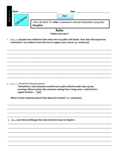 Rules Novel Study | Teaching Resources