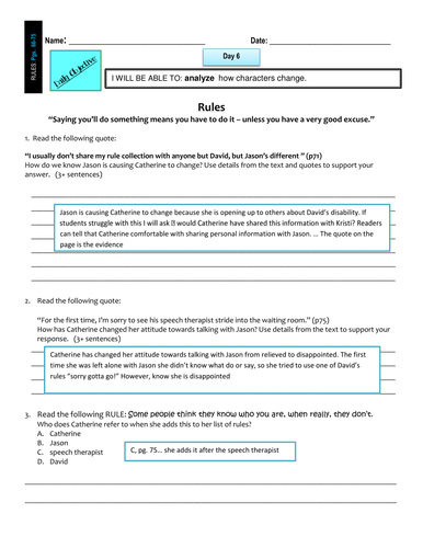 Rules Novel Study | Teaching Resources